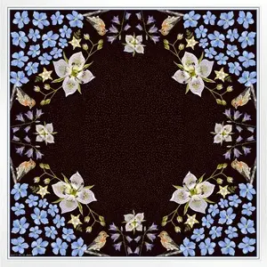 MATTY MILLER STUDIO 100% Silk Scarf Black Gentianfloral Bird Design - 35 X 35"
